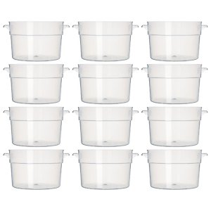 Carlisle FoodService Products Bain Marie Round Food Container Storage Container for Kitchen, Restaurants, Home, Plastic, 2 Quarts, Clear, (Pack of 12)