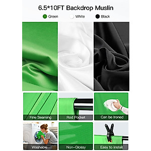 Photography Softbox Lighting Kit, 6.5 x 10ft Backdrop Stand System and E27 60W 5500K CFL Bulbs Softbox and Umbrellas Continuous Photo Lighting with Green/White/Black Backgrounds