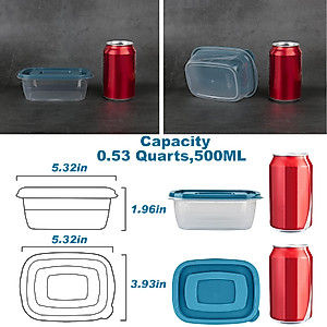 PEDECO Rectangle Plastic Portion box Sets with Lids.Food Storage Box,Container Sets,Food Storage,Food Containers,Cereal Containers,use for School,Work and Travel,0.53 quarts(500ML) per box,Set Of 5