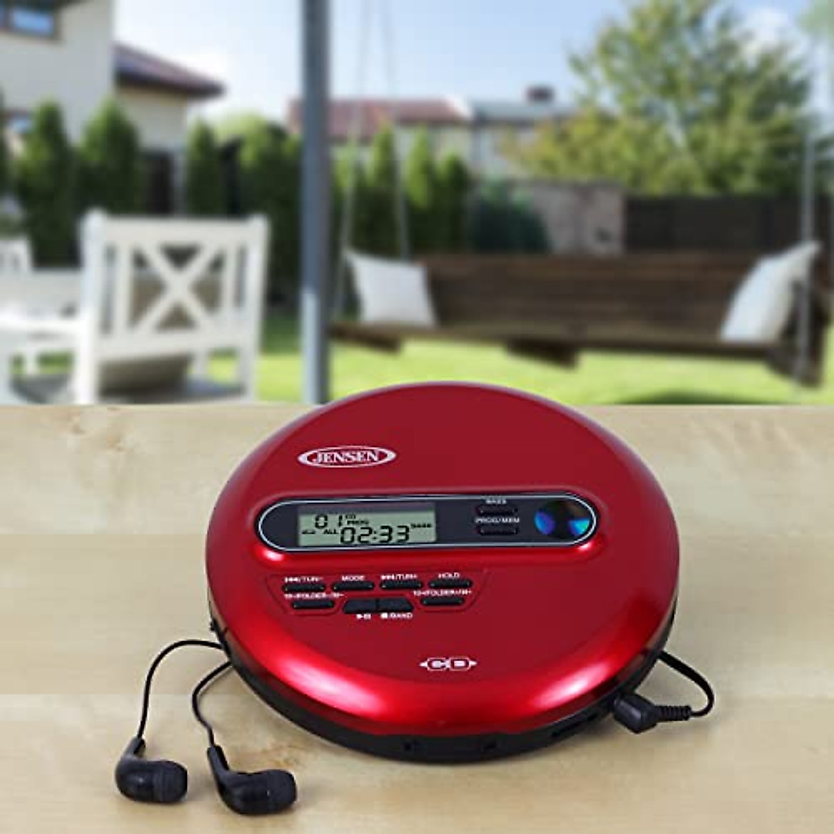 Jensen CD-65 Portable Personal CD Player CD/MP3 Player + Digital AM/FM Radio + with LCD Display Bass Boost 60-Second Anti Skip CD R/RW/Compatible Sport Earbuds Included