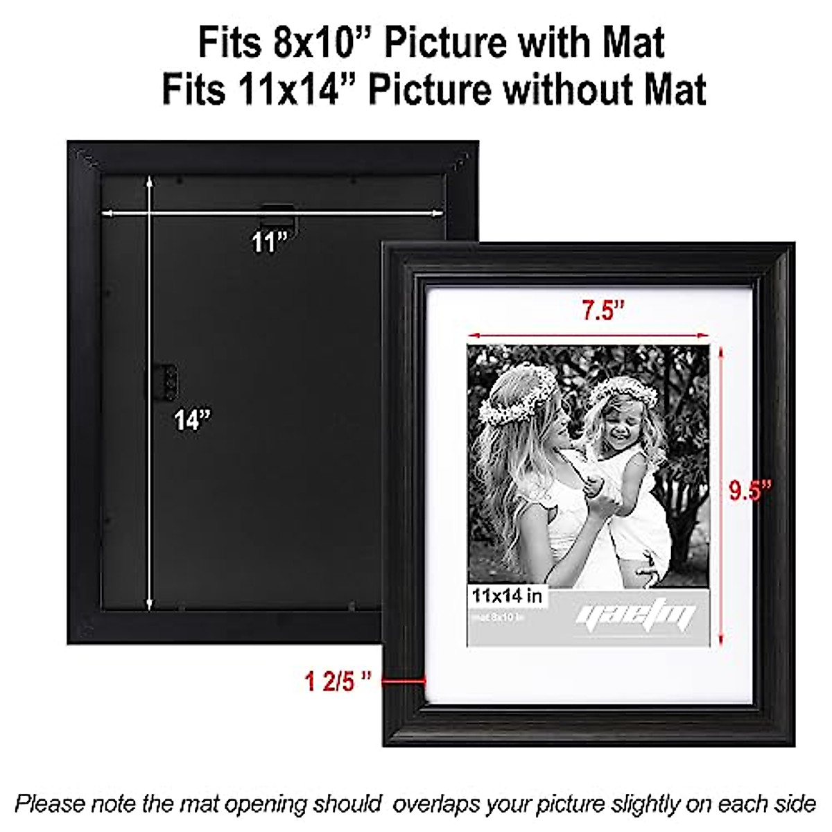 Yaetm 11x14 Picture Frame with Mat for 8x10 Set of 4, 1.4" Wide Molding & Distressed Black Photo Frames 11 x 14 with Tempered Glass for Wall Gallery, Home and Office, Wall Mount (4 pack, Black)