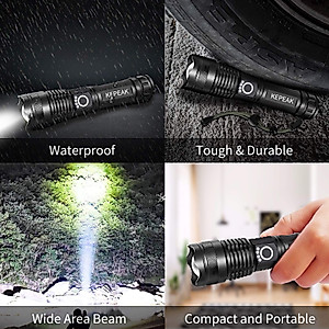 KEPEAK Rechargeable Flashlights High lumens, Super Bright LED Flashlight, Tactical Flashlights 5000 Lumens, Zoomable, 5 Modes, Waterproof, Handheld Flash Light for Camping, Hiking, Emergency