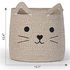 YOUDENOVA Large Woven Cotton Rope Storage Basket, Nursery Hamper with Handles for Blanket, Toys, Towels,Clothes, Baby Gift Baskets, Jute 15.7" L×13.4" H