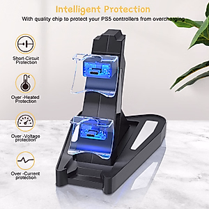 PS5 Controller Charging Station, Dual USB Type-C Fast Charging with LED Indicator, PS5 Charging Station Dock Stand for Sony, Playstation 5 DualSense Controller, with Safety Chip Protection