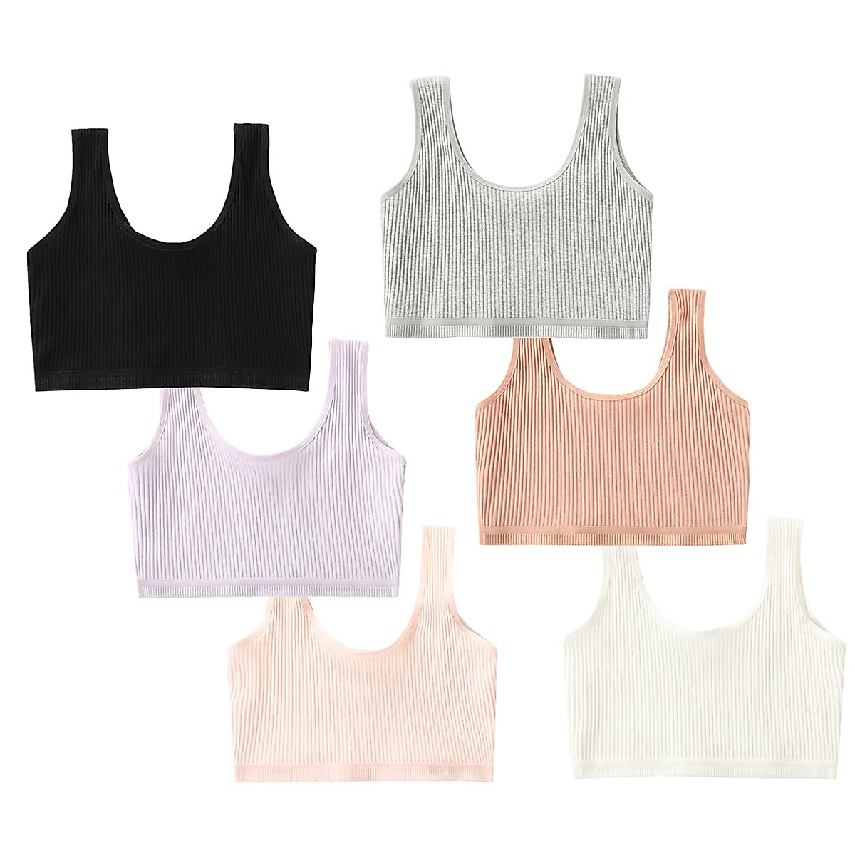 Herepai Training Bras for Girls Seamless Cami Bralettes Sports Striped Vest (7-9 Years, Colors of 6)