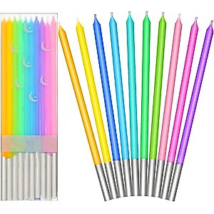 100 Pieces Rainbow Cake Candles Long Birthday Candle Colorful Cake Candles Long Thin Cupcake Candles for Party Wedding Birthday Cake Decoration Supplies