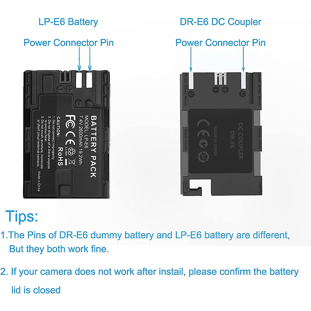 HY1C ACK-E6 AC Power Adapter LP-E6/LPE6N/LPE6NH Dummy Battery Kit for Canon EOS R, R5, R6, R7, 5D Mark III IV, 6D, 7D, R6 5D 6D 7D Mark II, 90D 80D 70D Cameras.
