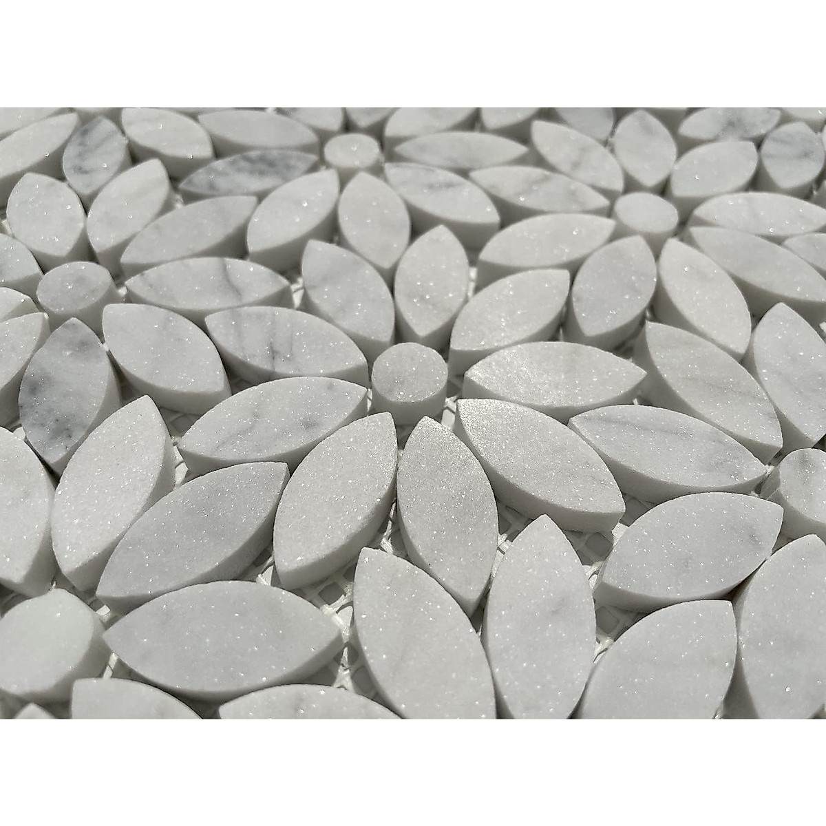 Stone Center Online Carrara White Marble Daisy Flower Pattern Mosaic Tile Honed Kitchen Bath Wall Floor Backsplash Shower (1 Sheet)