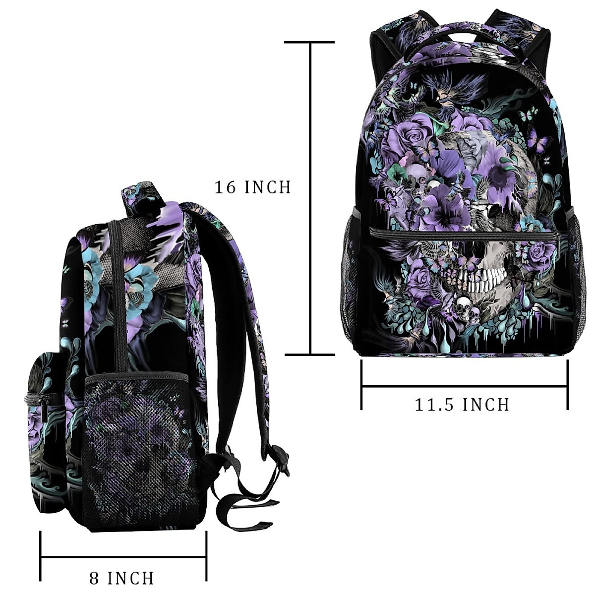 School Backpacks Skull Birds Purple School Bags For Boys Girls Lightweight Travel Rucksack Casual Daypack