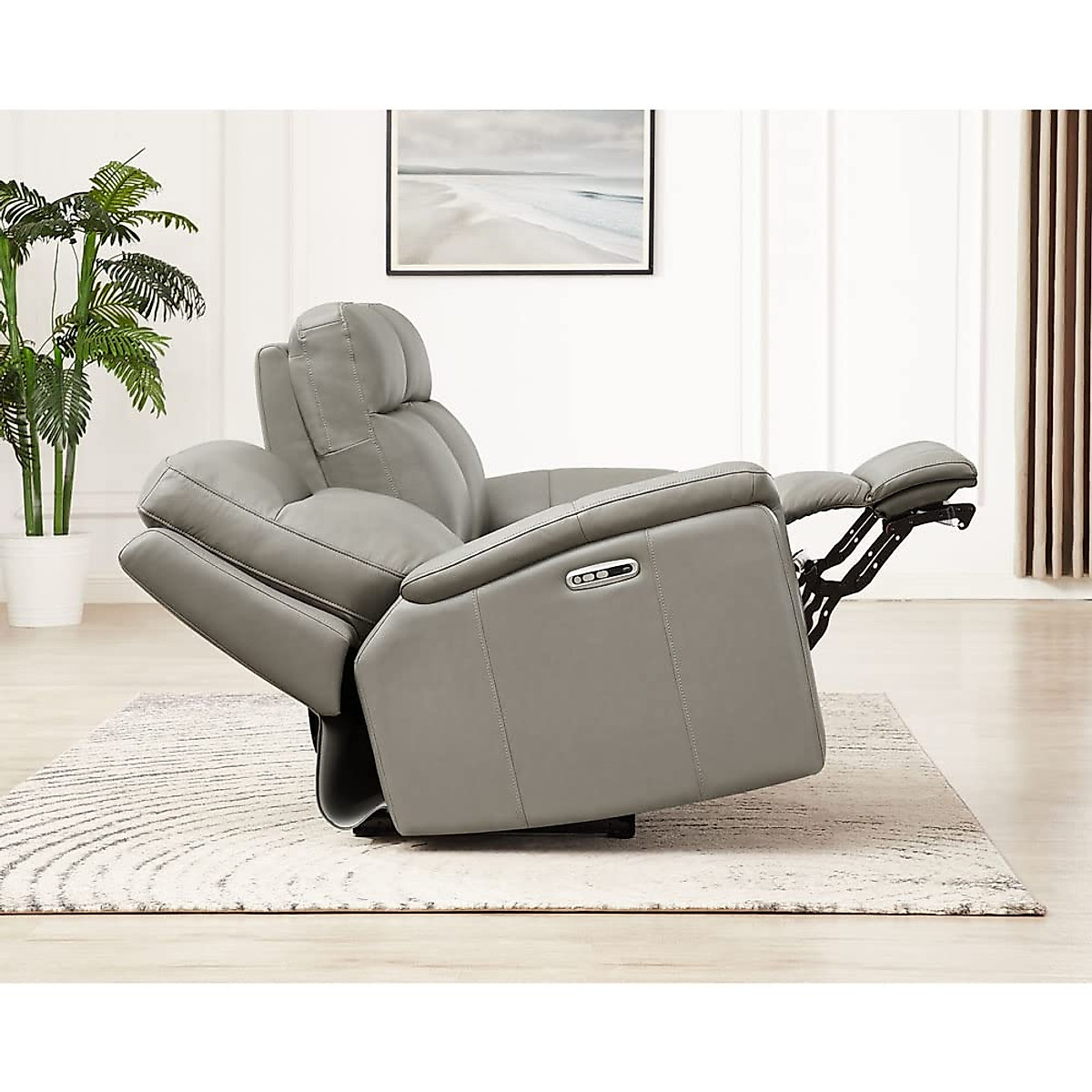 Hydeline Stanfield Zero Gravity Power Recline and Headrest Top Grain Leather Sofa Couch, Concrete, Memory Foam, Pocket Coils and Control Panel