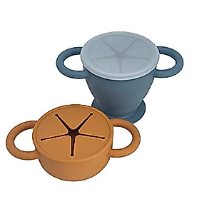 BraveJusticeKidsCo. | Snack Attack II Baby Snack Cup | 2 pack | Collapsible Toddler Snack Cup (Honey Ginger and Blue Steel)