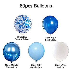 Royal Blue White Confetti Balloons, 60 pcs 12inch Light Blue Metallic Blue and Baby Blue Confetti Balloons for Birthday Boy Baby Shower Graduation Party Decorations