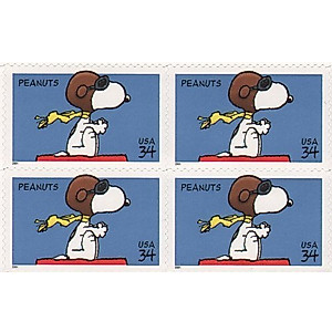 PEANUTS ~ SNOOPY ~ RED BARON ~ CHARLES SCHULZ #3507 Block of 4 x 34¢ US Postage Stamps
