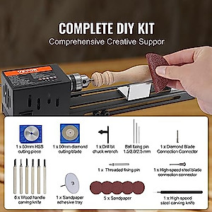 VEVOR Mini Lathe Machine, 2.76 in x 6.3 in, 24VDC 96W Mini Wood Lathe Tools Milling Machine Accessories, 7 Speeds 4220/5300/5650/6350/6660/7050/8450 RPM, for DIY Woodworking Wood Drill Rotary Tool