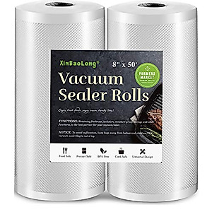 [Super Heavy Duty]Vacuum Sealer Bags for Food，8inx50 Rolls 2 Pack,XinBaoLong Food Saver Bags Rolls,Commercial Grade, Heavy Duty, BPA Free,Great for Vac Storage.Total 100 Feet!!!