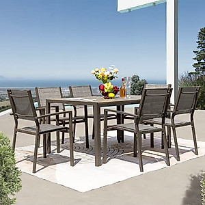 Rankok 7 Piece Patio Dining Set Outdoor Furniture Set with Weather Resistant Table and 6 Stackable Textilene Chairs for Garden, Yard, Garden and Poolside (Gray)