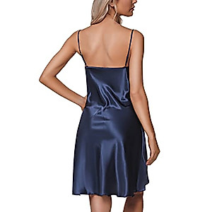 Litherday Women Sexy Lingerie Satin Nightgown Silk Chemise Mini Slips Cowl Neck Negligee Sleepwear with Adjustable Straps Navy blue X-Large