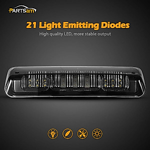 Partsam Replacement for F150 F-150 2004 2005 2006 2007 2008 High Mount Stop Light 3rd Third Brake Light Smoked LED Rear Cab Roof Center Mount Brake Tail Cargo Light Lamp Chrome Housing w/3 Plugs