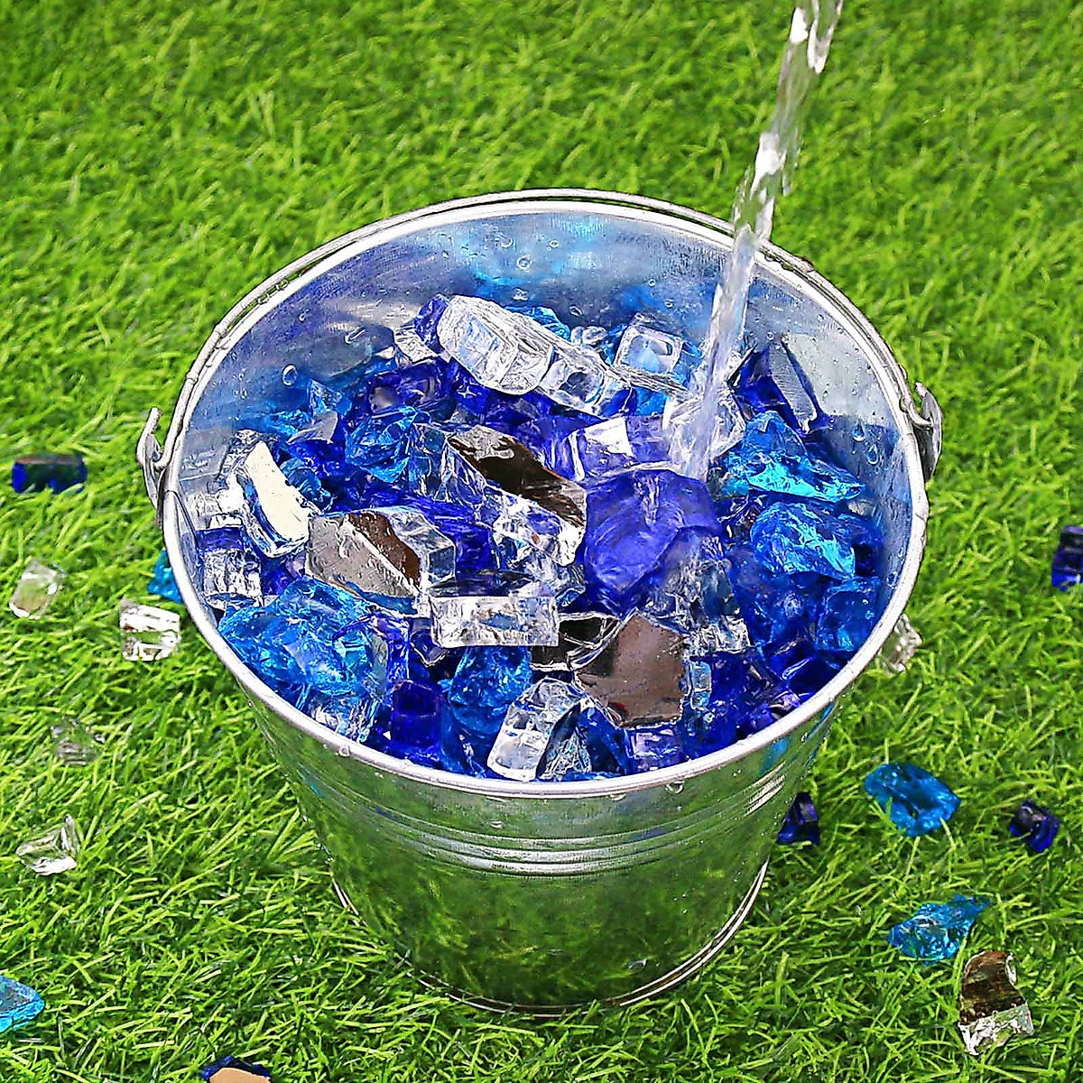 Grisun Fire Glass with Drop-in Fire Pit Kit 18 x 18 Inch, Round Burner with Tray, Come with Upgraded Spark Ignition Kit for Gas Fire Pit, Fire Table