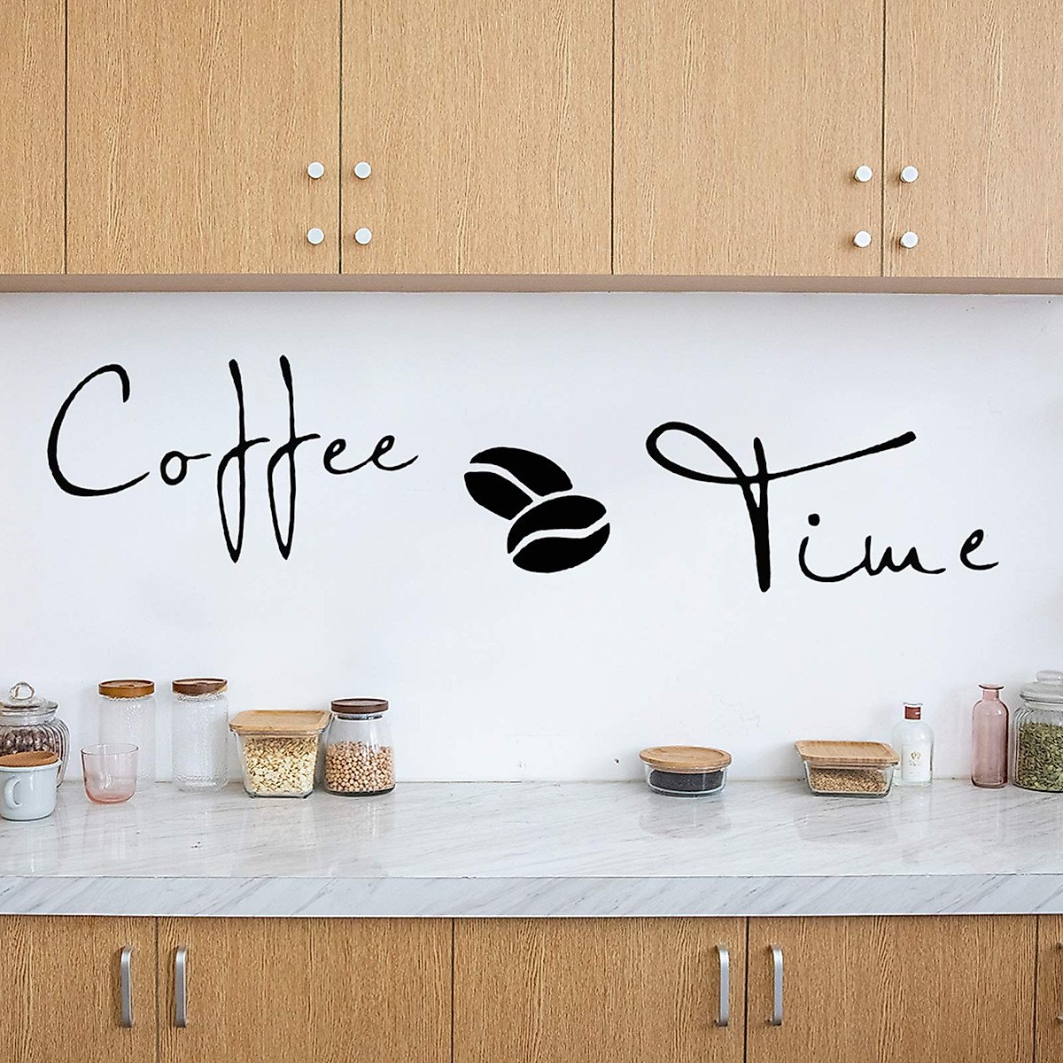 CUNYA 2 Sets Kitchen Wall Decor Stickers, Cups Coffee Time Quotes Decals with Beans Mural, Peel and Stick Wallpaper, DIY Removable Wall Art Decals Mural Posters Home Decor