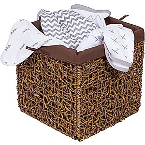 10.6" Foldable Seagrass Storage Basket with Liner and Iron Wire Frame by Trademark Innovations (Single)