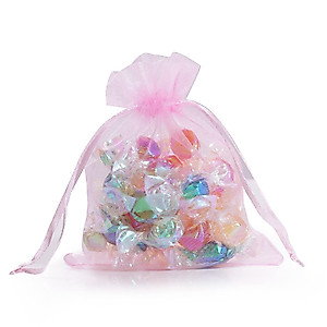 Bskifnn 100pcs Organza Bags Satin Drawstring Organza Pouch Mother's Day Valentine's Day Halloween Candy Bags Wedding Party Favor Gift Bag Jewelry Bags 3.54''x4.33''(9x11cm) (Pink)