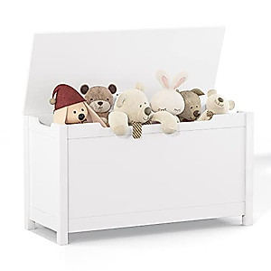 Mancofy Wooden Toy Chest, Kids Toy Box，Furniture for Playroom, Bench with Safety Hinged Lid, Wooden Toy Box Storage Organizer, Children's Furniture Toy Chest (White)