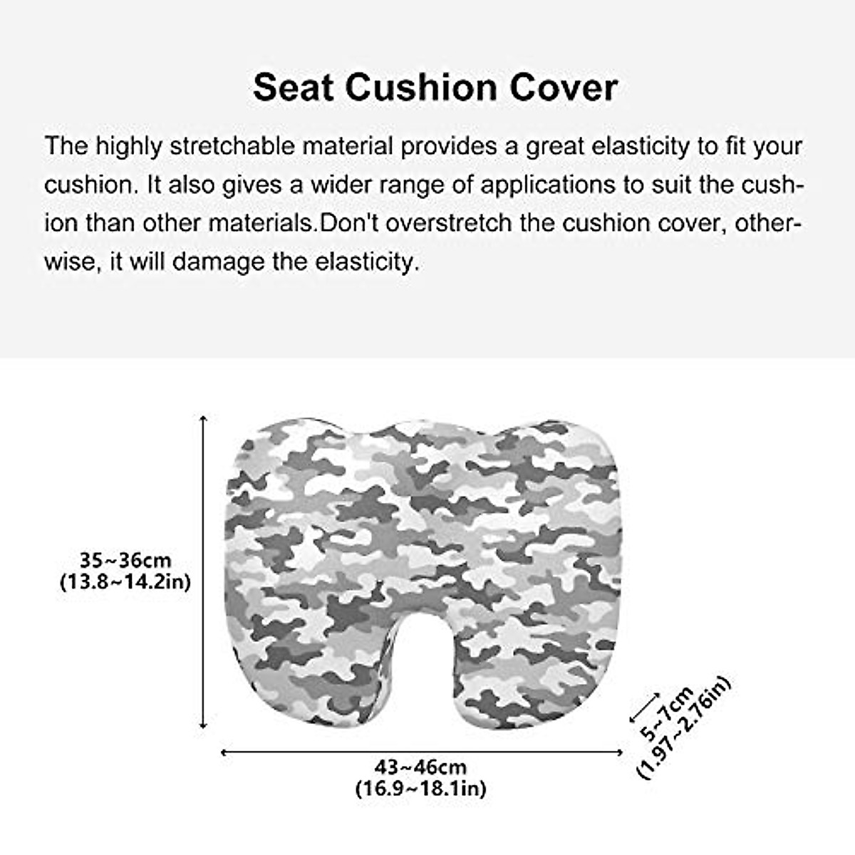 Qilmy Camouflage Seat Cushion Cover Breathable Non-Slip Memory Foam Seat Cushion Cover for Office Chair Car Wheelchair, 17 x 14 x 2.2 Inch