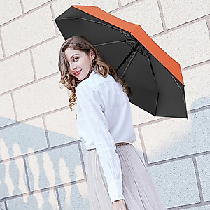 Trenovo Travel Mini Folding Compact Umbrella With Case - 8 Ribs Lightweight Portable for Sun & Rain, Small Pocket for Girls and Women - Orange