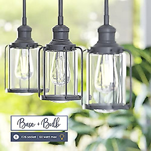 Prominence Home Lincoln Woods 1 Light Matte Black Industrial Pendant Light with Cage and Clear Glass