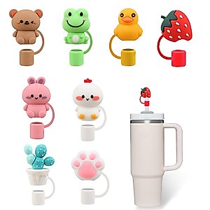 8Pcs Straw Covers Cap , Monkle Straw Topper Compatible with Stanley Cup & Simple Modern with Handle, Silicone Straw Tips 8-10mm for Stanley Accessories Drinking Straws Plug