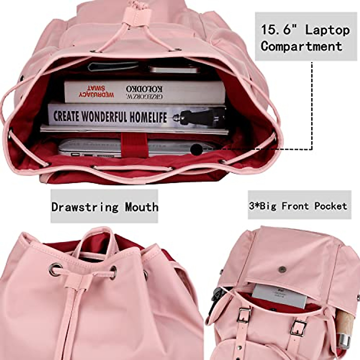 Large Waterproof Computer Laptop Backpack 15.6 inch College School Backpack Travel Hiking Backpack for Women (Pink)