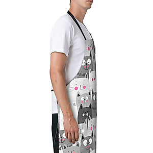 Nameapo Cartoon Kitty Cat Home Aprons 2 Pockets 33"×28" for Men Women, Cute Animal Gray Waterproof Crafting Restaurant Baking/BBQ Apron