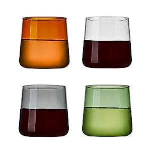 Viski Aurora Tumblers Colored Wine Glasses - Tinted Fun Cocktail Glasses in Clear, Grey, Green, and Amber - Dishwasher Safe 10.5 Oz Set of 4