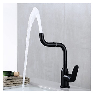 JEMITA Kitchen Faucet 304 Stainless Steel Black & Chrome Hot and Cold Mixer Sink Tap Deck Mount 360 Degree Swivel Kitchen Sink Faucets (Color : 02)