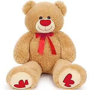 MaoGoLan Giant Teddy Bear 35" Stuffed Animal - Red Heart Footprints Big Teddy Bear Plush for Valentines Day Gift,Anniversary,Long Distance