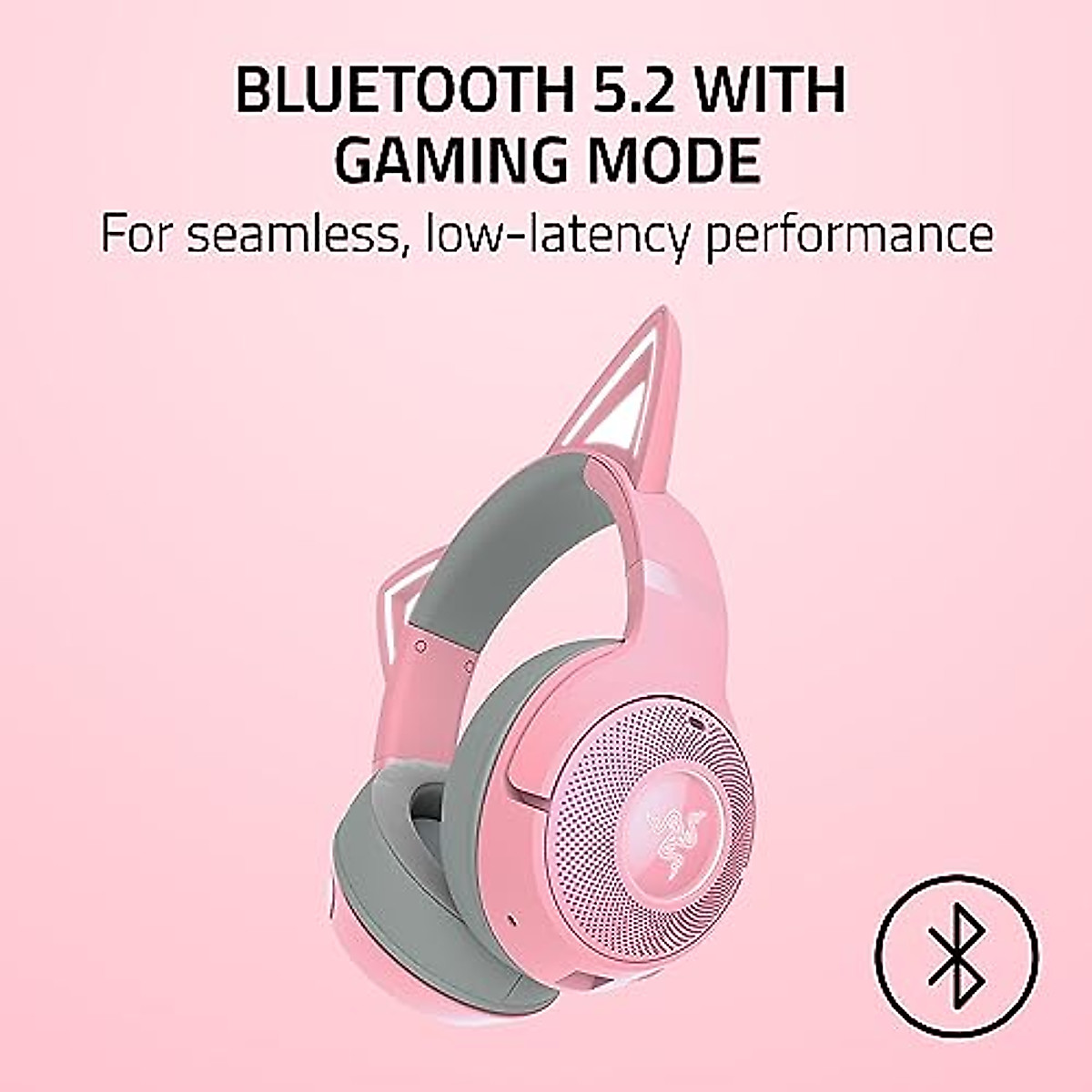 Razer Kraken Kitty V2 BT Wireless RGB Headset: Chroma RGB Kitty Ears & Earcups - Bluetooth 5.2-40 mm Drivers - Noise-Cancelling Mics - Lightweight - 40 Hr Battery w/Type C Charging - Quartz Pink