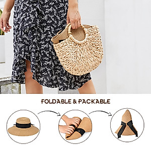 Beach Hats for Women - Wide Brim Sun Straw Hat for Women, UPF 50+ UV Sun Protection Sun Hat Womens, Floppy Sun Hat Foldable Roll up Cap, Khaki