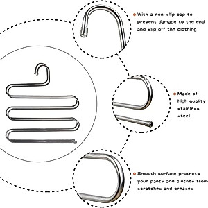 5 Pack S-Shape Stainless Steel Trousers Pants Hangers 5 Layers Closet Hanger Space Save Storage Organizer for Scarf Tie Clothes Towel Hanging