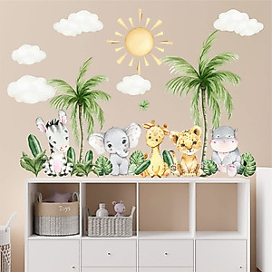 Cartoon Tree Animal Wall Stickers Safari Jungle Animal Wall Decals Cute Animal Wall Stickers Jungle Tree Wall Decals Zoo Animal Wall Stickers for Baby Room Nursery Living Room
