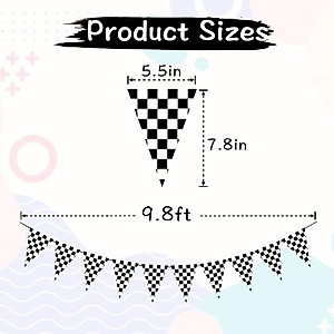 VILIFEVER 2 Pieces Black and White Checkered Flags Banner, Double Sided Checkered Pennant Banner for Racing Party Decorations Race Car Baby Shower Birthday Party Supplies