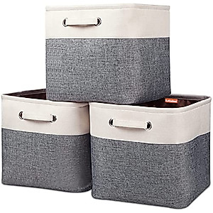 Kntiwiwo Large Storage Cubes 13” x 13” x 13” Foldable Storage Bin Closet Organizers and Storage Basket w/Handles for Organizing Shelf Nursery Home Closet - Set of 3