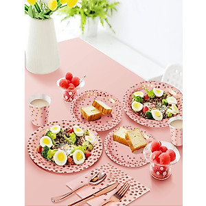Nkaiso 141 Pieces Pink and Rose Gold Party Supplies, Party Dinnerware Sets Include Paper Plates Napkins Cups Silverware, for Wedding Bridal Shower Engagement Birthday Parties Decoration -20 Serves