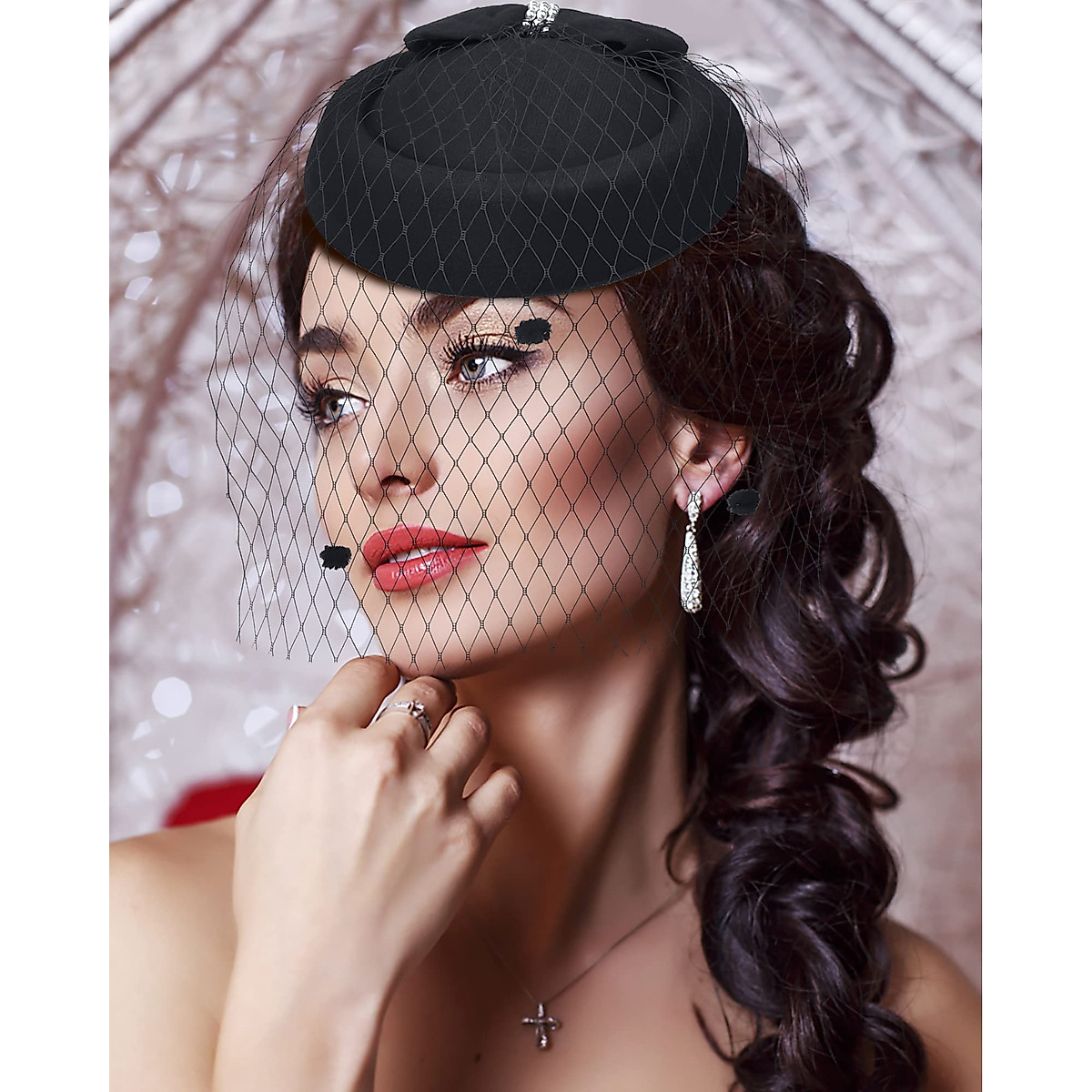 1920s Vintage Fascinators Hats Pillbox Hat with Veil Top Hat for Women Cocktail Tea Party Wedding Halloween Christmas