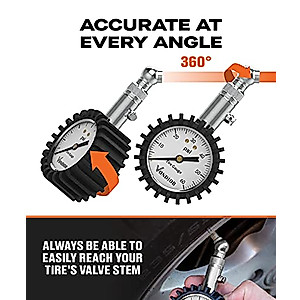 Tire Pressure Gauge - (0-60 PSI) Heavy Duty, Certified ANSI Accurate with Large 2 Inch Easy to Read Glow Dial, Low - High Air Pressure Gauge. Tire Gauge for Car and Trucks Tires by Vondior (White)