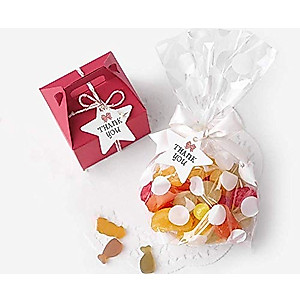 JOERSH 8.1" x 5" Bottom Gusset Clear Plastic Cookie Bags with Ties 200 Pack, White Polka Dots Pattern Small Candy Bags Treat Bags for Muffin Bakery Packaging