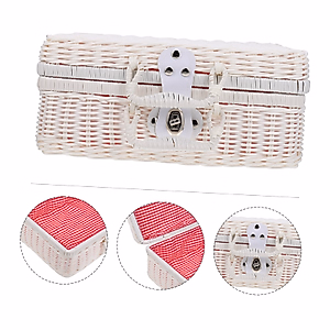 COLLBATH Rattan Suitcase Woven Baskets 1pc Seagrass Storage Baskets Wicker Storage Box Retro Handwoven Box Cosmetic Travel Plastic White Woven Box Bread Container Wicker Basket with Lid
