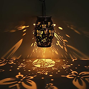2 Pack Solar Lanterns Butterfly Hanging Solar Outdoor Lights Solar Powered Patio Lights Decorative for Garden Yard Table Women Gifts