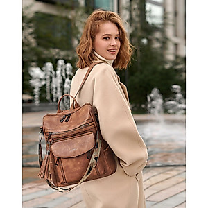 Shrrie Backpack Purse for Women Fashion Leather Backpack Purse Designer Travel Backpack Convertible Shoulder Bag with Wristlet