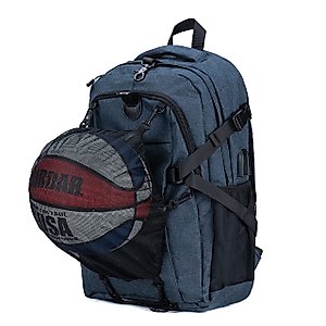 Widfre Basketball Backpack with USB Charging Port, Durable Men's Laptop Backpack for Outdoor with Ball Compartment (Navy)